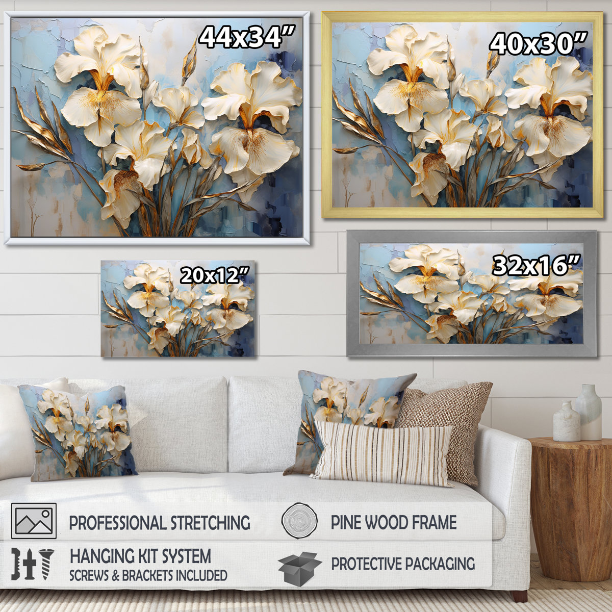 Winston Porter Beige And Gold Minimalism Irises On Canvas Print | Wayfair